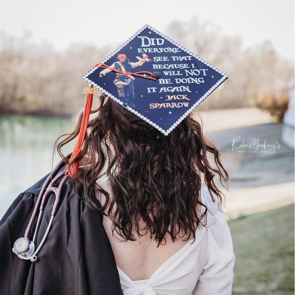 Jack Sparrow Printed Grad Cap Topper, Funny Grad Cap Topper, Custom ...