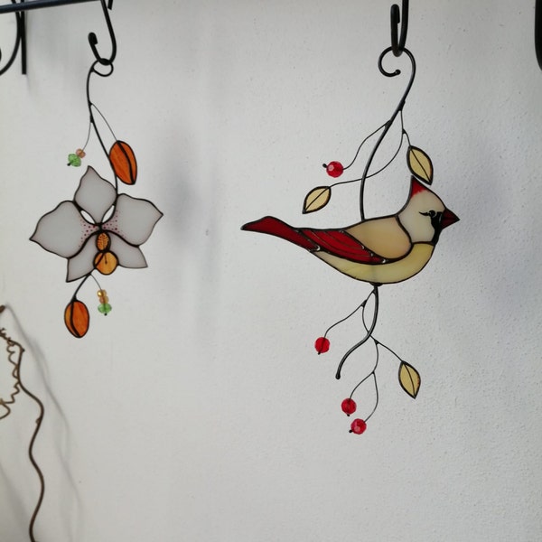 Flower Orchid Stained Glass Suncatcher Window Hangin Stained Glass