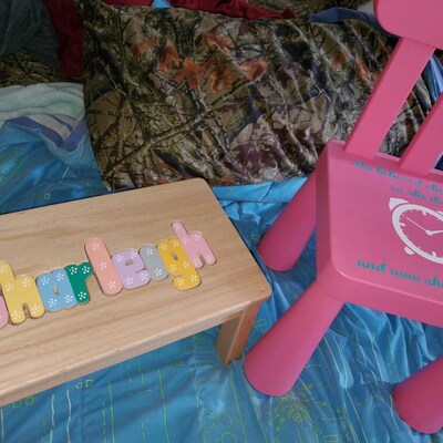 Solid Oak wood Name Personalized Puzzle Step Stool Pastel - Etsy