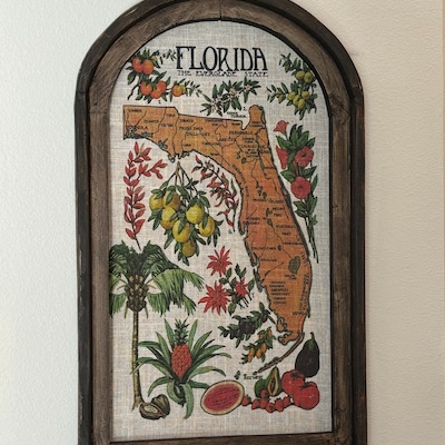 Florida Map Wall Art 14 X 22 Arch Window Frame Linen Wall Hanging ...