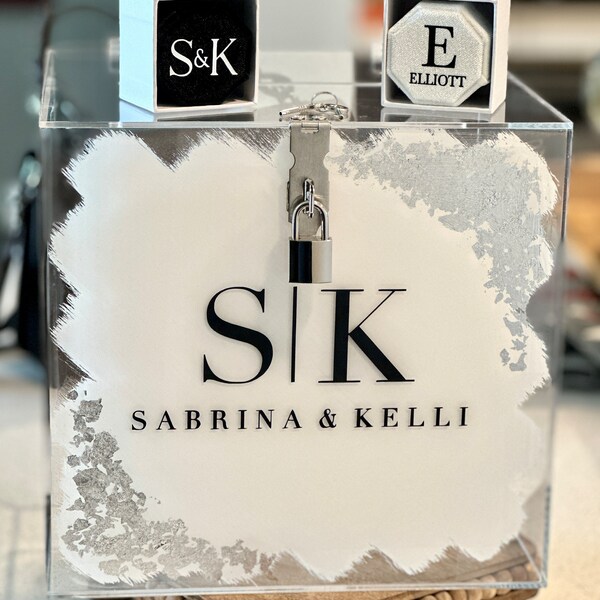 Foil Painted Lock and Key Personalized Acrylic Card Box I Painted Card ...