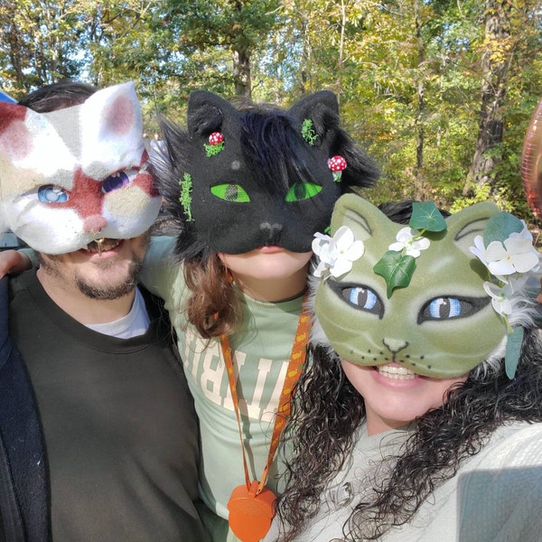 Floral Felted Therian Mask Cat Mask Tail Kids Dress up Costume - Sage ...