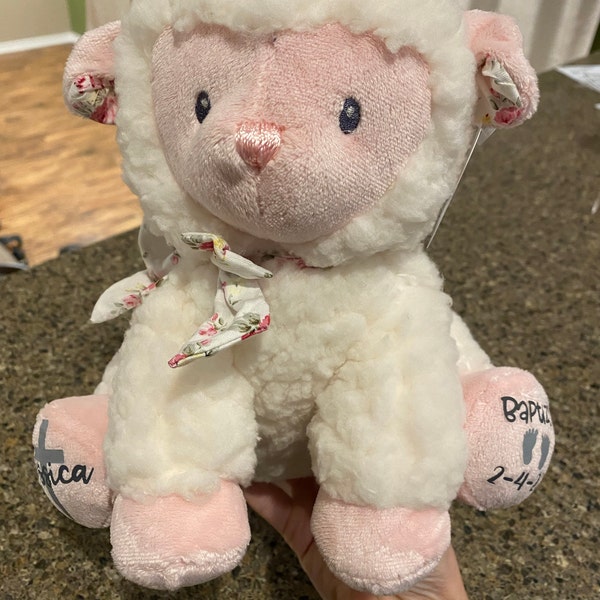 Baptism Lamb, Personalized Baptism Gift, Stuffed Lamb Baptized Gift ...