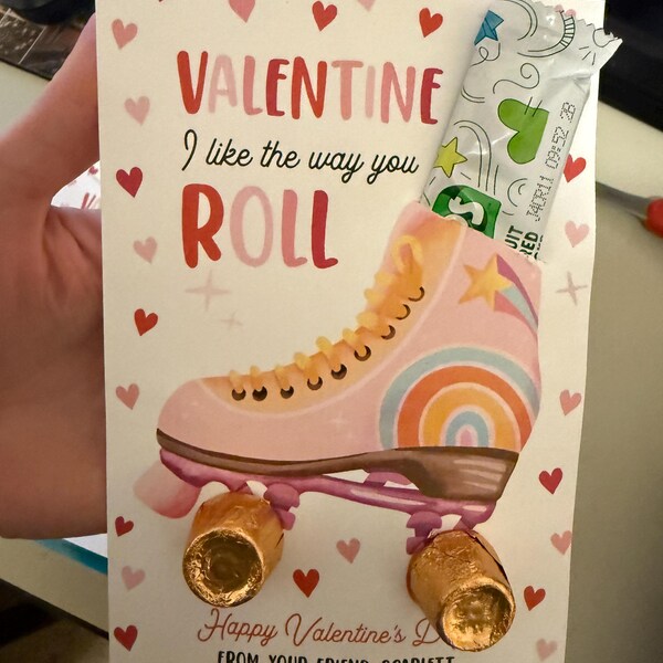 Editable Roller Skate Valentine Treat Valentines Day Card I Like the ...