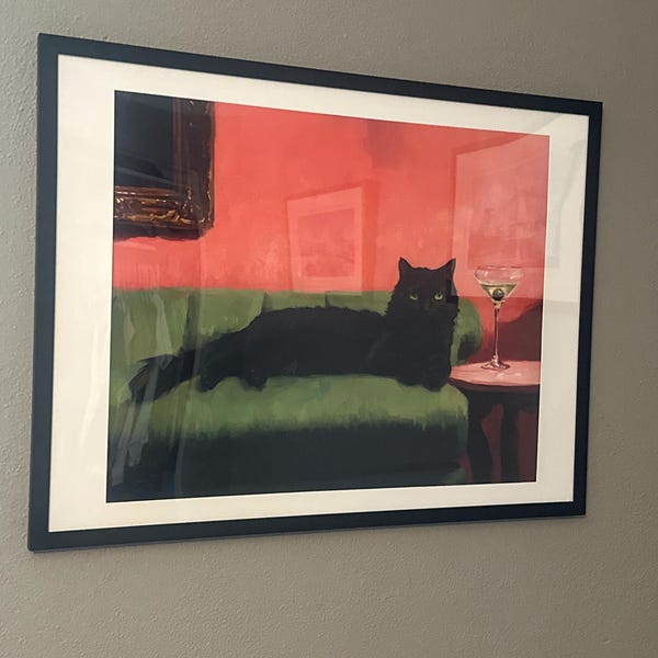 Black Cat With Martini Art Print | Cute Quirky Whimsical | Cocktail Art ...