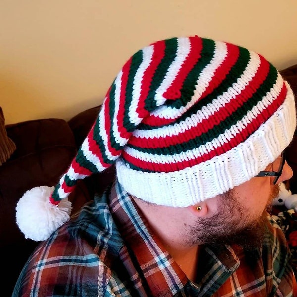 DIY- Knitting PATTERN #150: Santa's Elf Knit Hat With Pom-pom Pattern ...