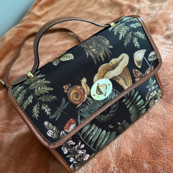 Green Mushroom Cottagecore Canvas Satchel Bag, Cottagecore Forest Women ...