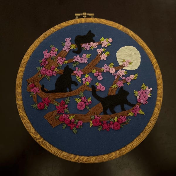 Black Cats Hand Embroidery Pattern "catwalk", Fall Fiber Craft PDF ...