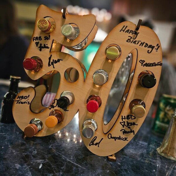 50th Birthday Shot Stand, 50th Birthday Gift, Mini Liquor Bottle Stand ...