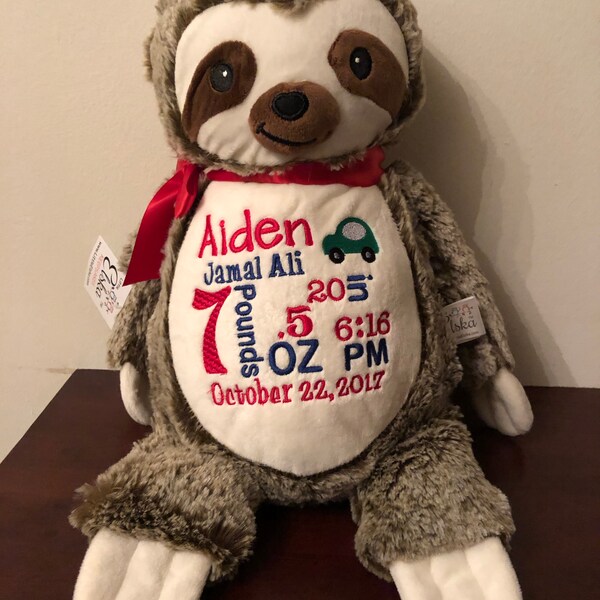 Personalized Stuffed Animal, Sloth Birth Announcement Stuffed Animal ...