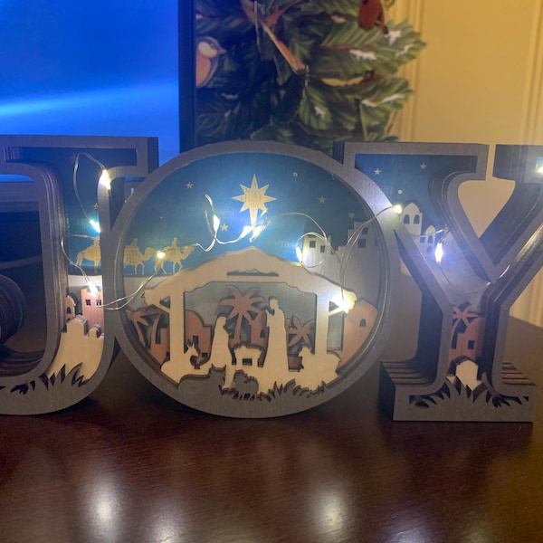 3D Carved Wooden JOY Letter Ornaments,wooden JOY Sign Lamp, JOY Desk ...