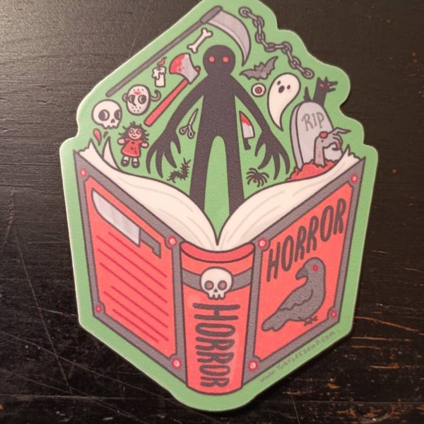 Horror Book Decal, Scary Book Club Sticker, Library Sticker, Reading ...