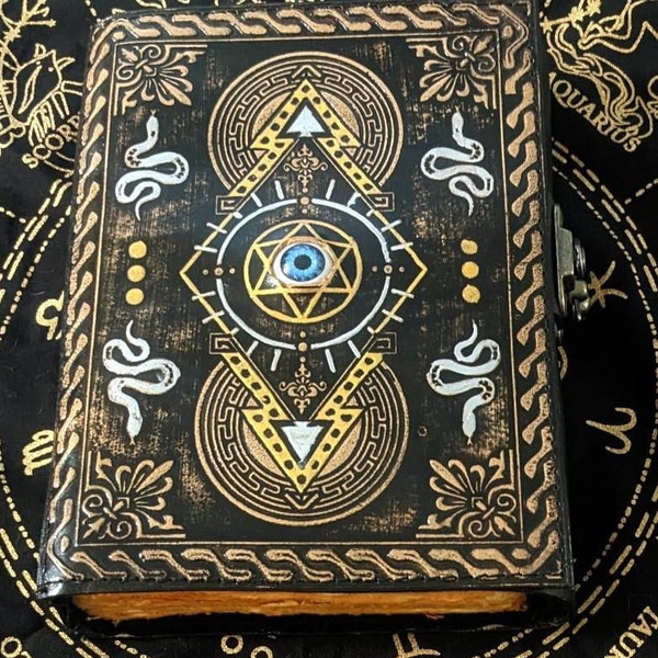 Handmade Leather Journal Evil Eye in Rhombus, Snakes| 200 Pages | Brass ...