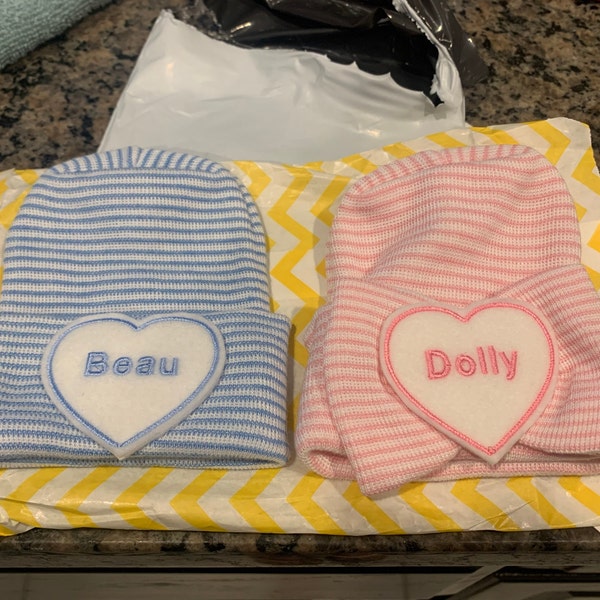 Twins! 2 Newborn Hospital Hats With Names! Newborn Baby Hats! Great for ...