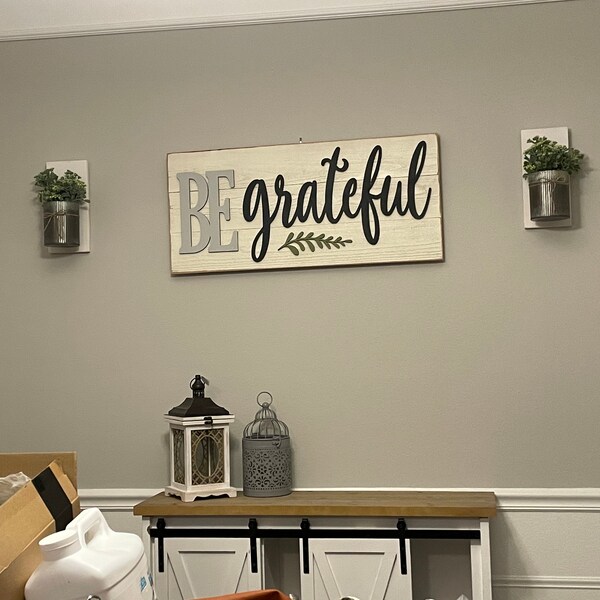 BE Grateful Sign, Rustic Shiplap Wood Sign, Modern Farmhouse Wall Decor ...