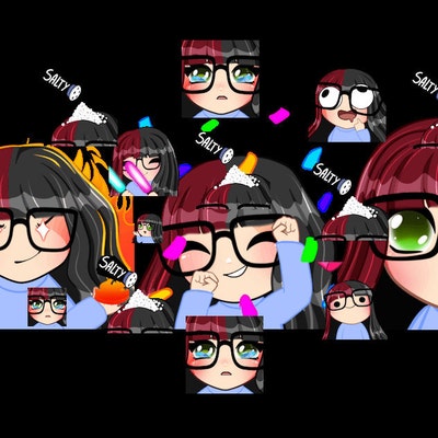 Twitch Emote 16pcs Pack Female ELISA : Black Hair Brown Eyes Pale Skin ...