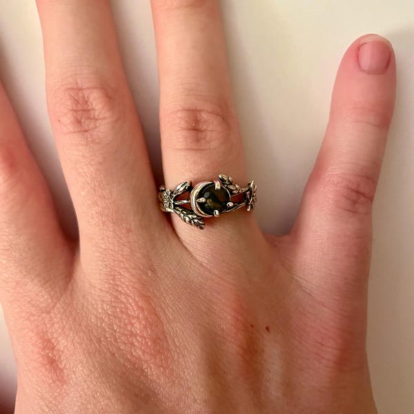 Silver Branches Ring Moss Agate Ring, 925 Sterling Silver Ring, Handmade Nature Inspired Ring ...