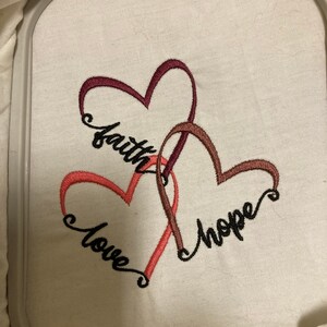 Faith Hope and Love Embroidery Design, Hearts Embroidery File, 3 Sizes ...