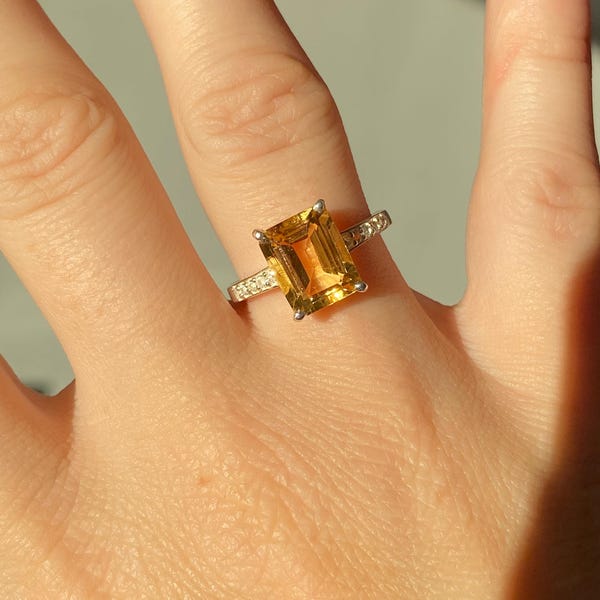 100% Natural Golden Citrine Solitaire Ring-gold Citrine Engagement Ring ...