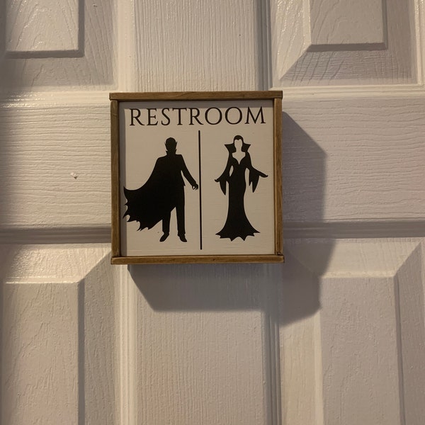 Halloween Decor, RESTROOM Sign, Horror, Farmhouse Sign, Rustic Wood ...