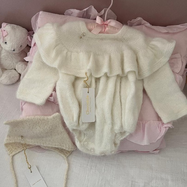 Baby Romper, Newborn Outfit , White Angora Baby Romper, Christmas Gift ...