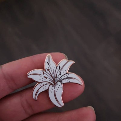 White Lily Enamel Pin Needle Minder, Plant Enamel Pin, Botanical Enamel ...