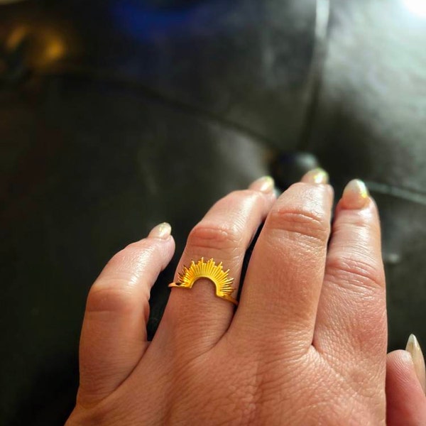 Sun Ring Rising Sun Ring Gold Dainty Ring Spike Ring Statement Ring ...