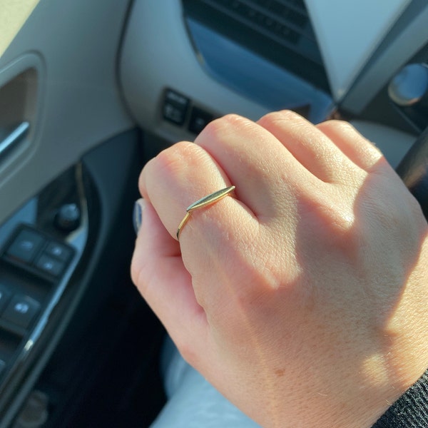 14K Solid Gold Rectangle Bar Ring, Plain Stacking Ring, Thin Gold, Stackable Knuckle Dainty Ring ...