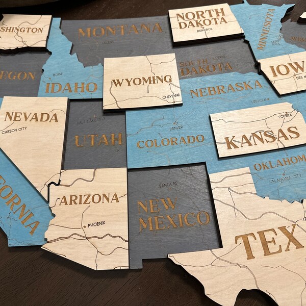 US Travel Map, Push Pin Map, Wood Map of United States, 3D US Map, Wall ...