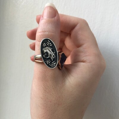 Sterling Silver Skull Ring Cat Skull Ring Silver Skull Ring Women Witch ...