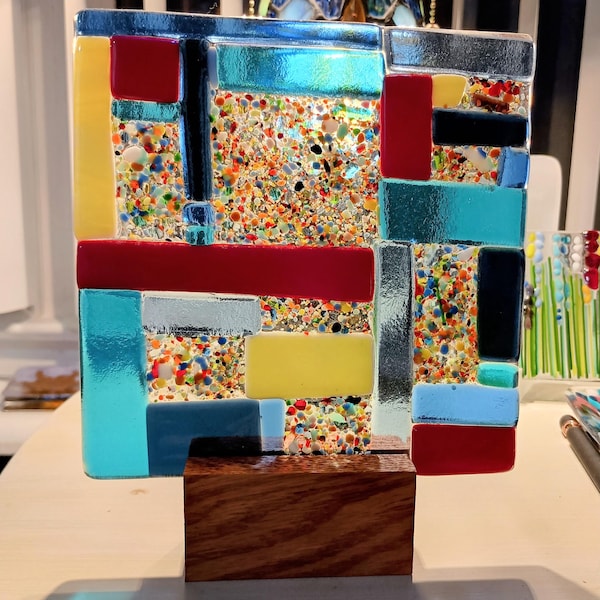 2 and 3 Inch Handcrafted Oak Wood Art Display Stand: Fused Glass ...