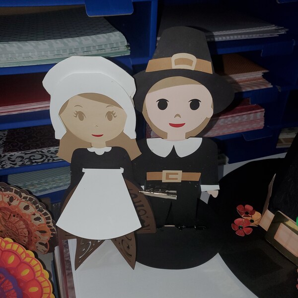 3D THANKSGIVING CHARACTERS. SVG Templates. Pilgrim and Native American ...