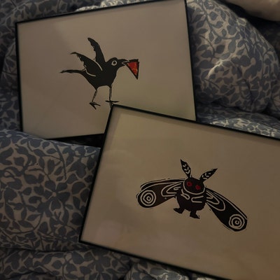 Crow and Pizza Block Print-linocut - Etsy