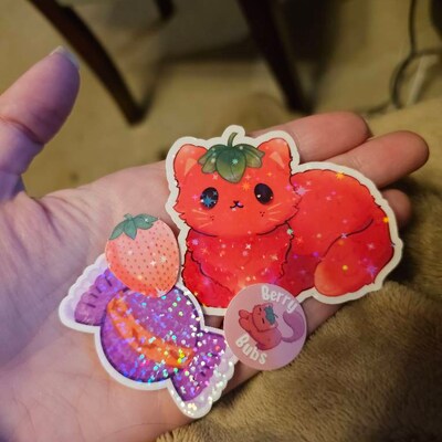 Strawberry Cat Sticker Strawberry Loaf Holographic Sticker Cute Cat ...
