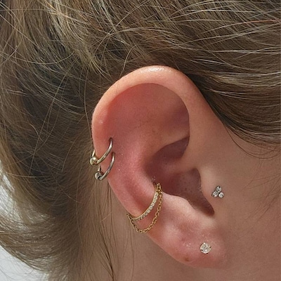 ASTM F136 Gem Hoop With Chain Conch Hoop, Conch Earring, Conch Clicker ...