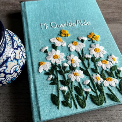 Flower Bouquet Embroidered Notebook, Custom Handmade Notebook, Hand ...