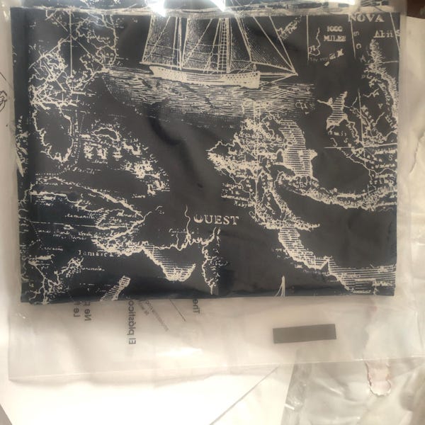 Navy Nautical Map Fabric, Ships and Stars, Fabric by the Yard, Fat ...