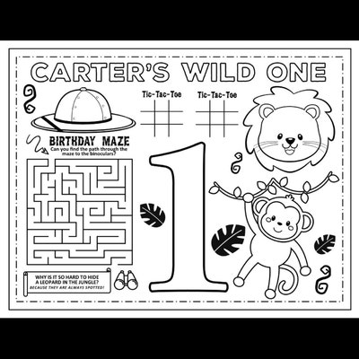 JUNGLE WILD ONE Printable Placemat Activity Jungle Coloring Page ...