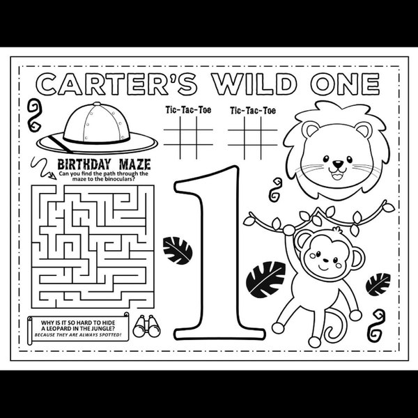JUNGLE WILD ONE Printable Placemat Activity Jungle Coloring Page ...