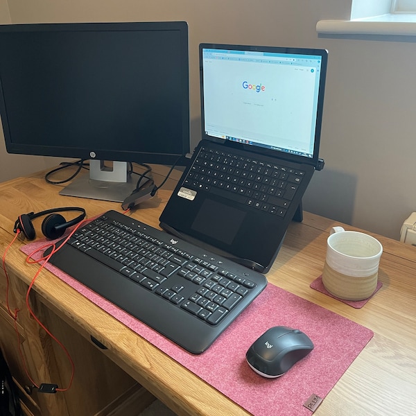 Felt Pink Desk Mat, Custom Pink Mousepad, Pastel Green Desk Pad, Small ...