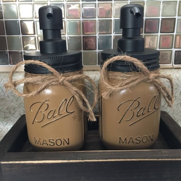 Soap and Lotion Dispenser Set, Rustic Kitchen Bronze, Farmhouse Mason ...
