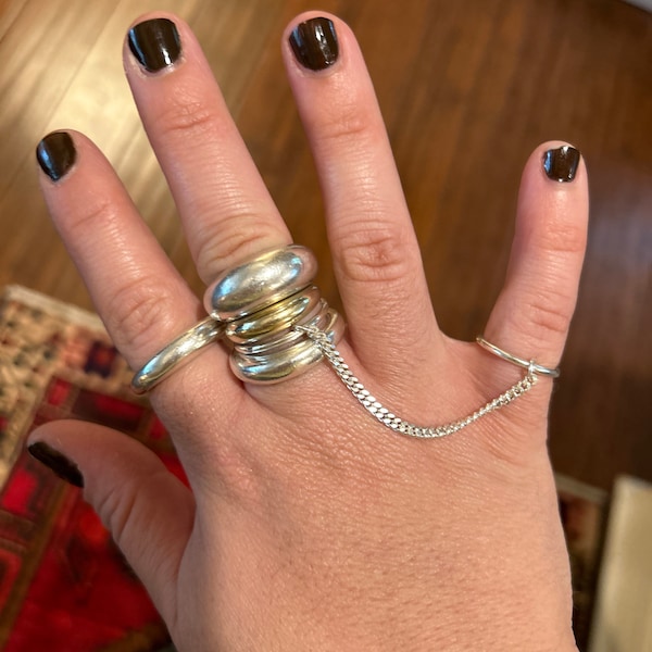 Chained Rings Gold, Double Chain Handcuff Rings, Gold Plated Knuckle ...