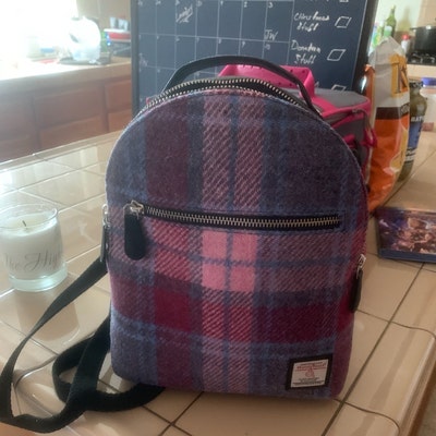 Rainbow Fabric Mini Backpack Purse, Blue Pink Harris Tweed / Small ...