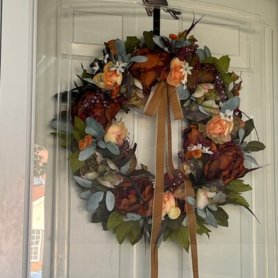Fall Wreath With Sign for Front Door, Rust Leaves Autumn Wreath, White ...