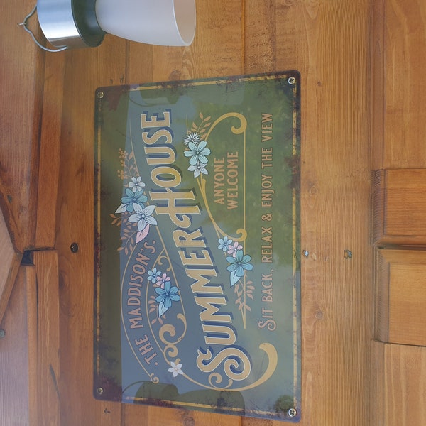 Personalised Summer House Sign Metal Garden Wall Door Decor Accessory ...