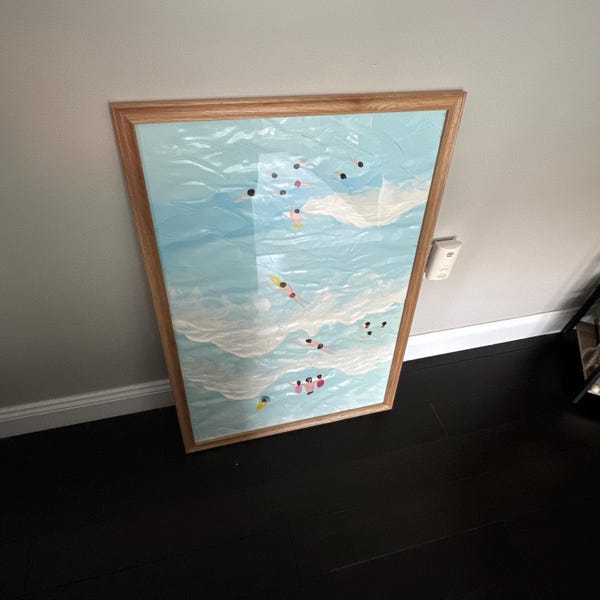 Vertical Beach Joys Art, Ocean Surfing Art, Hand Painted Extra Large ...