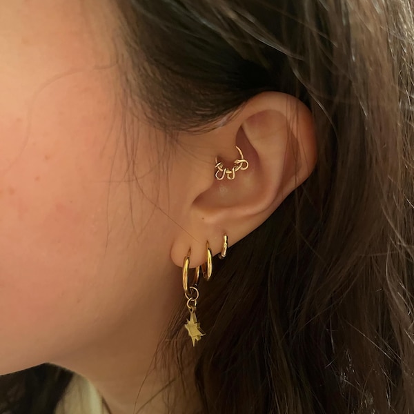 14K Solid Gold Skull Tragus Piercing,tragus Piercing, Daith Piercing, Stud Ear Piercing, 14K ...