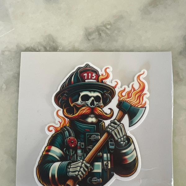 Skeleton Firefighter Sticker, Firefighter, Bunker Gear, Fireman, Ax ...