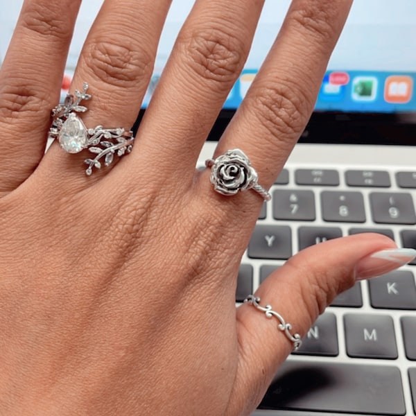 Rose Blossom Ring, Sterling Silver, Romantic Rose Flower, Engagement ...