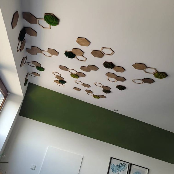 Geometric Wall Panel, 12 Hexagons Set, Tile Size - 4.3" X 5", Dark Wood ...
